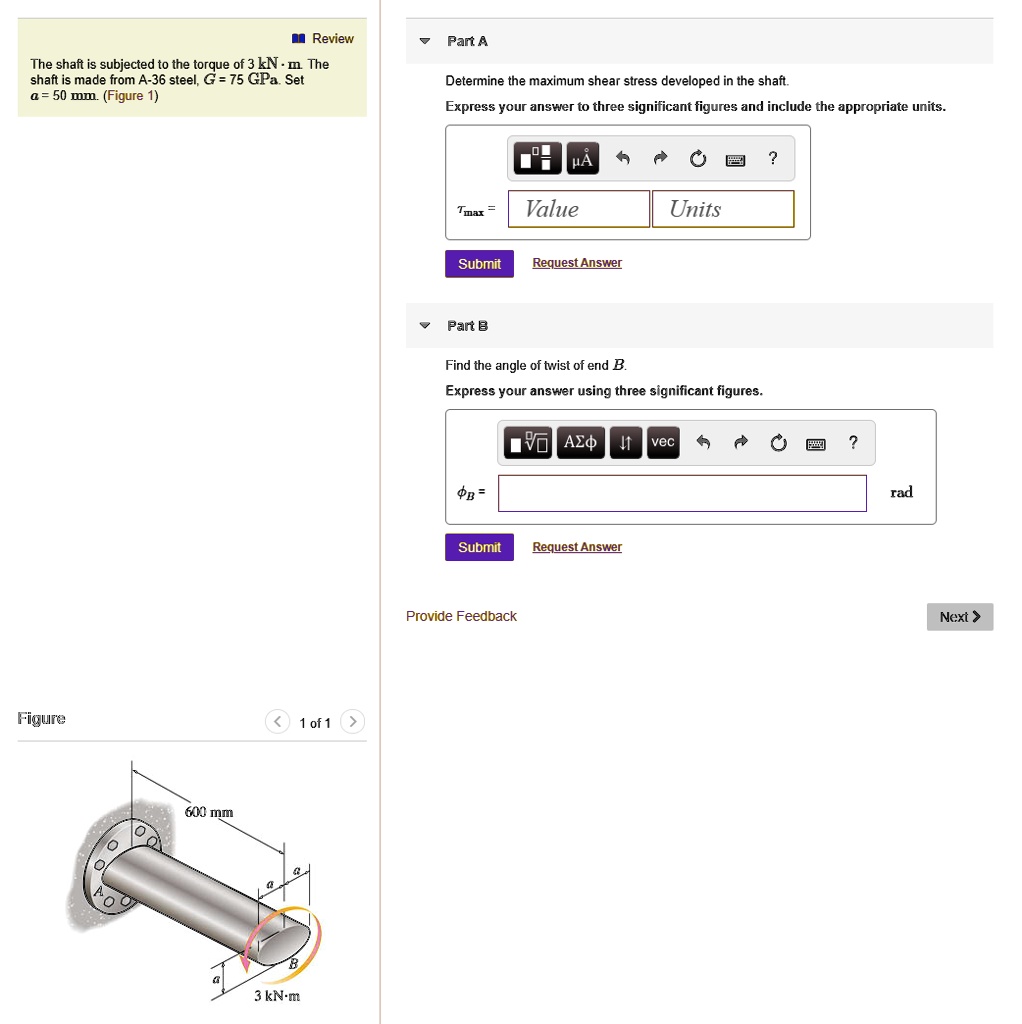 SOLVED: Part A The shaft is subjected to a torque of 3 kNÂ·m. The shaft ...