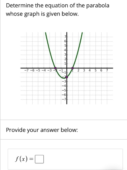 SOLVED: Determine the equation of the parabola whose graph is given ...