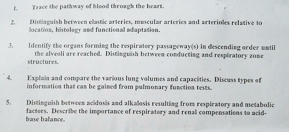 1. Trace the pathway of blood through the heart. 2. Distinguish between elastic arteries ...