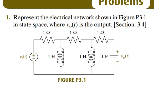 SOLVED: niodiems 1. Represent the electrical network shown in Figure P3.1 in state space, where ...