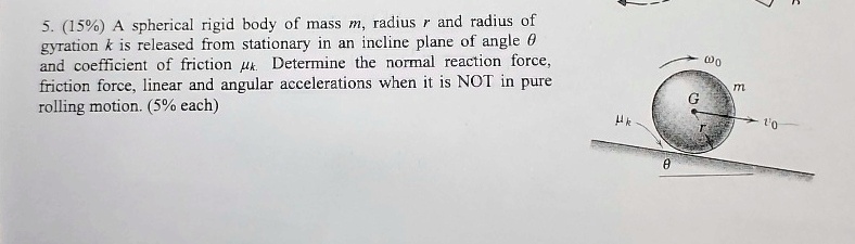 5. (15%) A spherical rigid body of mass m, radius r and radius of ...