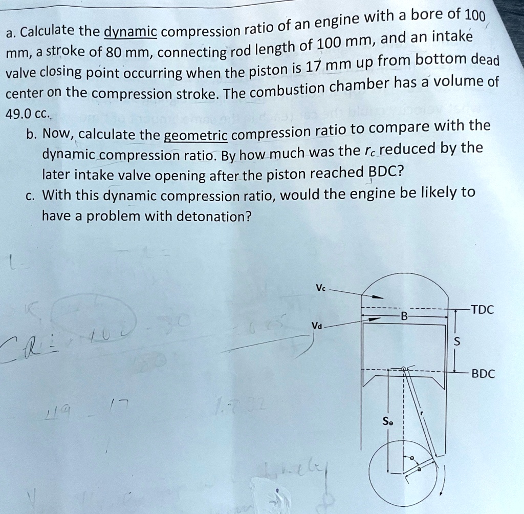 a. Calculate the dynamic compression ratio of an engine with a bore of ...