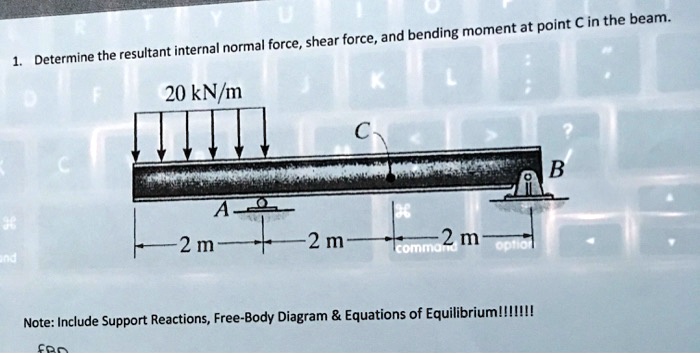 1. Determine the resultant internal normal force, shear force, and ...