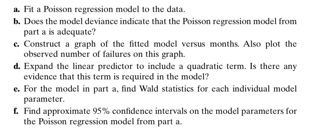 a fit a poisson regression model to the data b does the model deviance indicate that the poisson ...