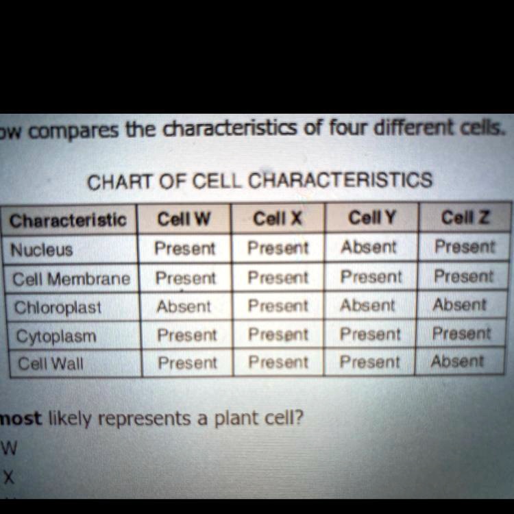 SOLVED: The chart below compares the characteristics of four different ...
