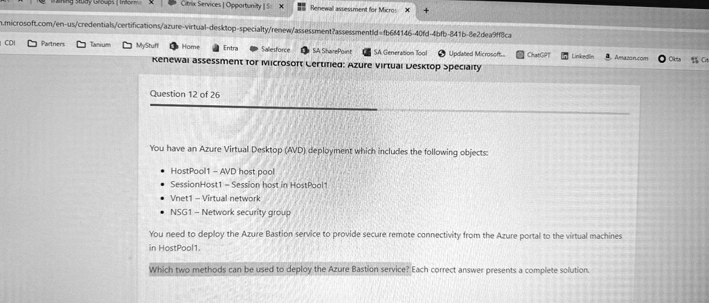 SOLVED: Renewal assessment for Microsoft Azure Virtual Desktop Specialty: 1. microsoft.com/en-us ...