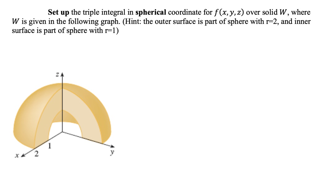 SOLVED: Set up the triple integral in spherical coordinate for f (x,Y,2 ...
