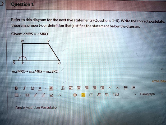 Question 1 Refer To This Diagram For The Next Five Statements Questions 1 5 Write The Correct