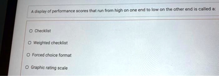 SOLVED: A display of performance scores that range from high on one end ...