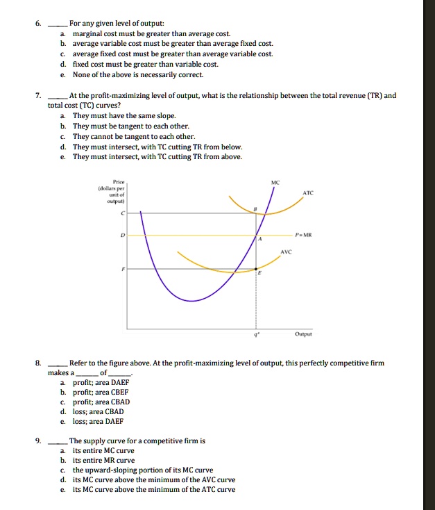 SOLVED: For any given level of output, marginal cost must be greater ...