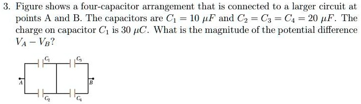 SOLVED: Figure 3 shows a four-capacitor arrangement that is connected to a larger circuit at ...