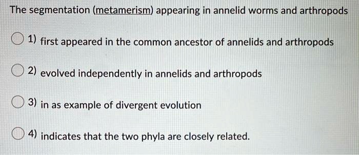 SOLVED:The segmentation (metamerism) appearing in annelid worms and ...