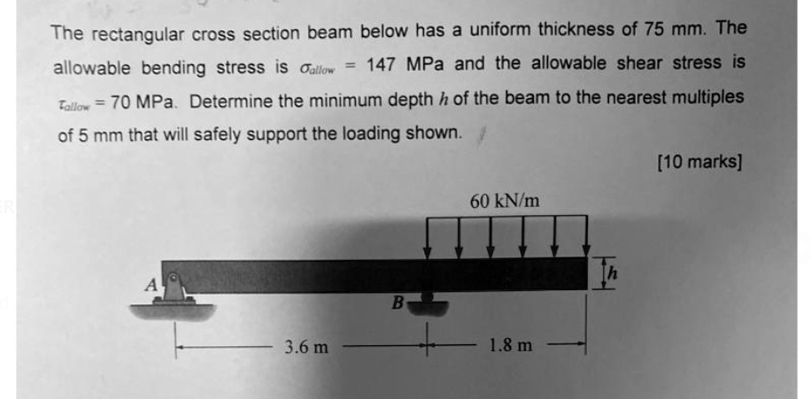 SOLVED: The rectangular cross-section beam below has a uniform thickness of 75 mm. The allowable ...
