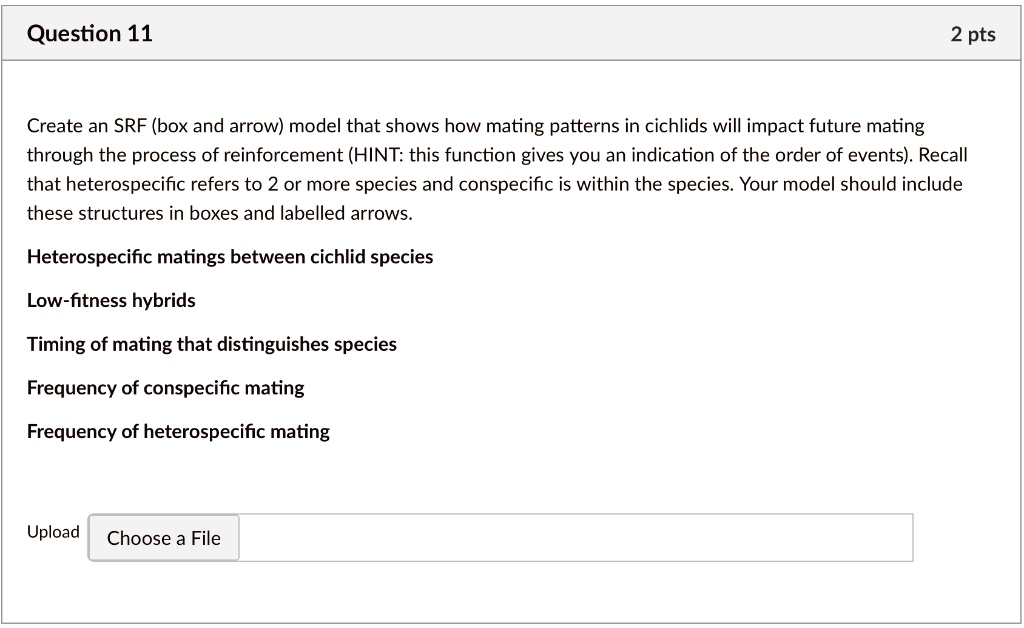 [GET ANSWER] question 11 2 pts create an srf box and arrow model that shows how mating patterns ...