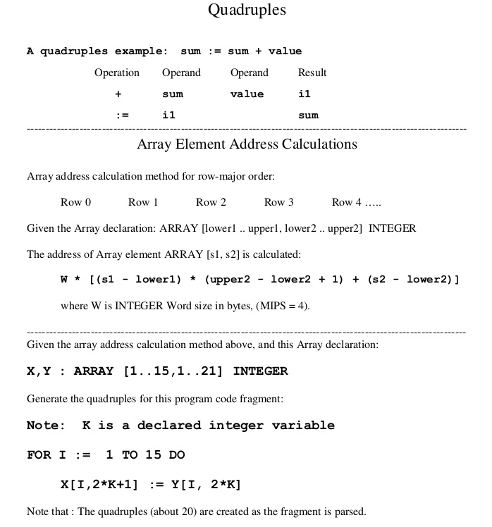 Solved Generate The Quadruples For This Program Code Fragment Quadruples A Quadruples Example 