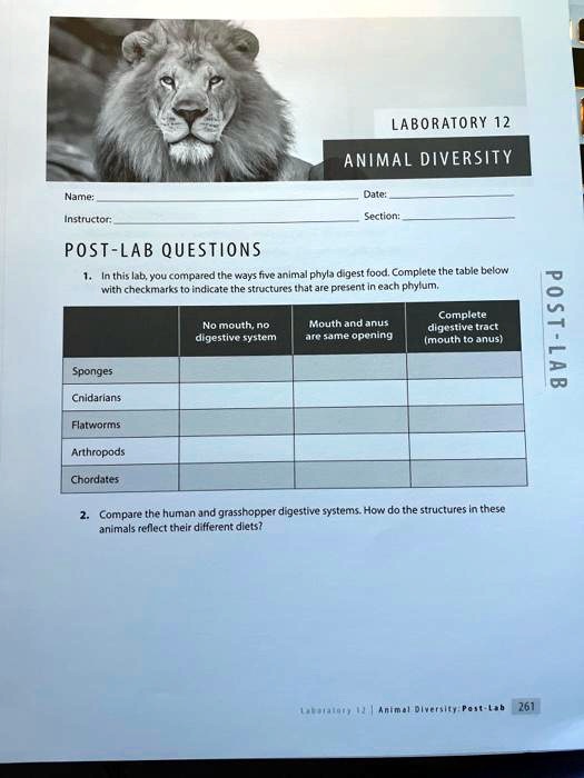 SOLVED: LABORATORY 12: ANIMAL DIVERSITY Name: Daic Instructor: Section ...