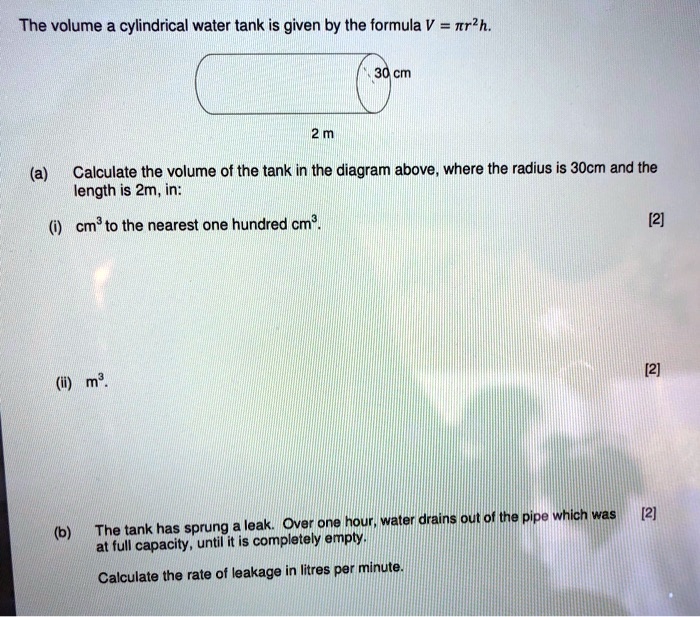 SOLVED: The volume a cylindrical water tank is given by the formula V ...