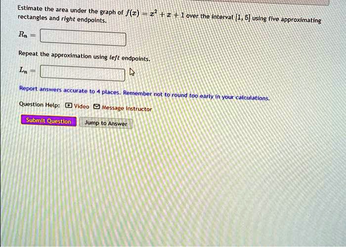 SOLVED: Estimate the area under the graph of f+ over the interval [1,5] using five approximating ...