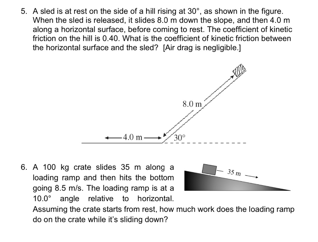 5. A sled is at rest on the side of a hill rising at 30°, as shown in the figure. When the sled ...