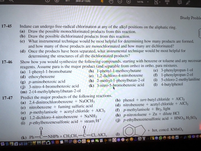 SOLVED: (84901 1326] Jale Study Probl 17-45 Indane can undergo free ...