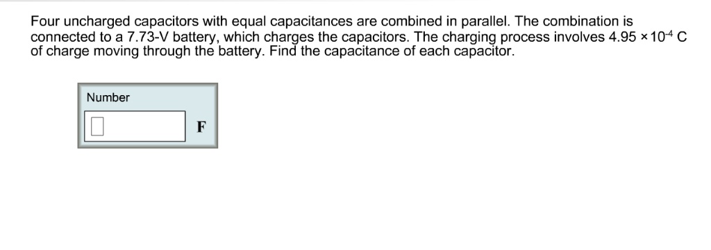 Four uncharged capacitors with equal capacitances are combined in ...