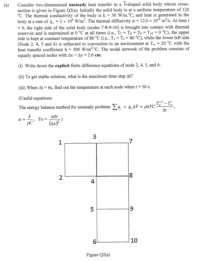SOLVED: (a) Consider two-dimensional unsteady heat transfer in a l ...
