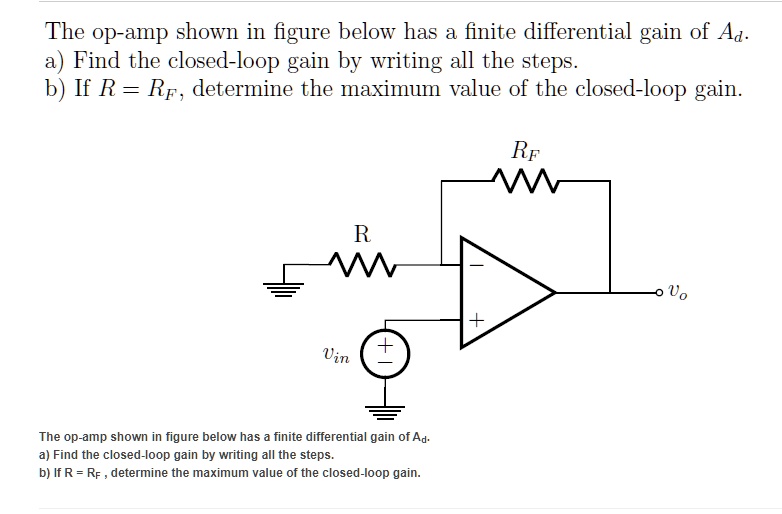 SOLVED: The op-amp shown in figure below has a finite differential gain ...