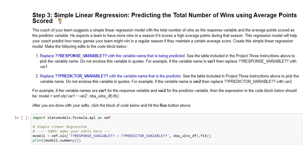 Step 3 Simple Linear Regression Predicting The Total Number Of Wins Using Average Points Scored