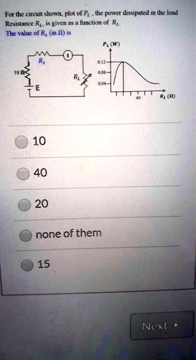 SOLVED: For the circuit shown; plot of P the power disspated n the load ...