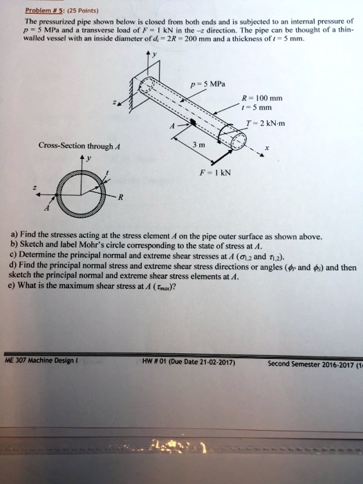 SOLVED: Problem #5: (25 Points) The pressurized pipe shown below is ...