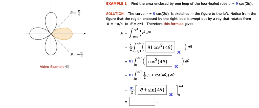 example 1 find the area enclosed by one loop of the four leafed rose r ...