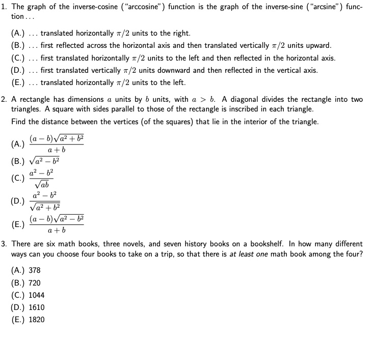 SOLVED: The graph of the inverse-cosine arccosine function Is the graph ... SOLVED: The graph of the inverse-cosine arccosine function Is the graph ...