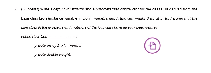 Solved 2 20 Points Write A Default Constructor And A Parameterized Constructor For The Class