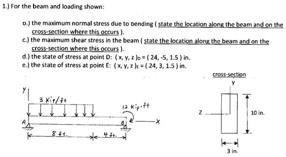 1.) For the beam and loading shown: d.) the maximum normal stress due ...