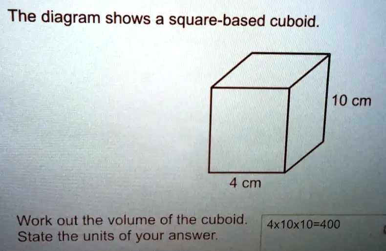 SOLVED: The diagram shows a square-based cuboid. 10 cm 4 cm Work out ...