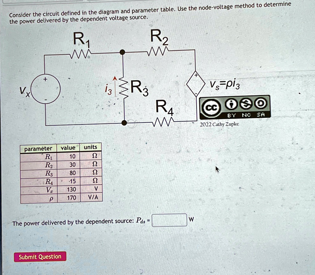 consider the circuit defined in the diagram and parameter table use the ...