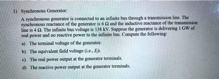 Solved Synchronous Generator A Synchronous Generator Is Connected To An Infinite Bus Through A