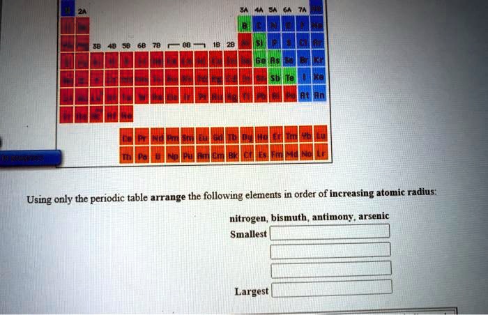 SOLVED:Using only the periodic table arrange the following elements in order of increasing ...