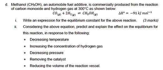 SOLVED: Methanol (CHSOH), automobile fuel additive , commercially ...