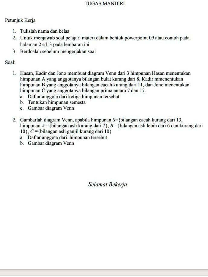 SOLVED: mohon di bantu yah TUGAS MANDIRI Petunjuk Kerja Tulislah nama ... SOLVED: mohon di bantu yah TUGAS MANDIRI Petunjuk Kerja Tulislah nama ...