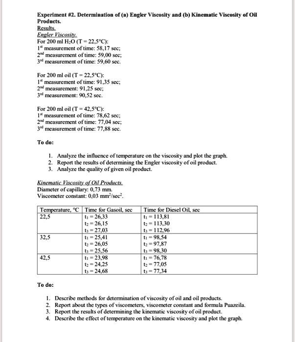 experiment 2determination of a engler viscosity and b kinematic viscosity of oil products ...