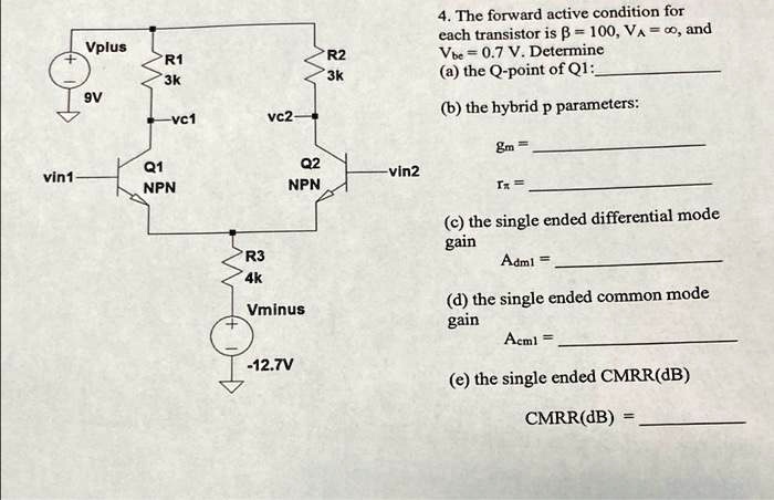 VIDEO solution: 4. The forward active condition for each transistor is Î² = 100, Vce = 0 and Vbe ...