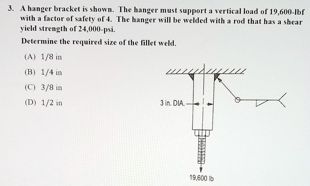 3. A hanger bracket is shown. The hanger must support a vertical load ...