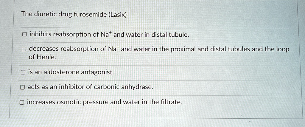the diuretic drug furosemide lasix inhibits reabsorption of na and ...