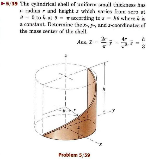 SOLVED: The cylindrical shell of uniform small thickness has a radius r ...
