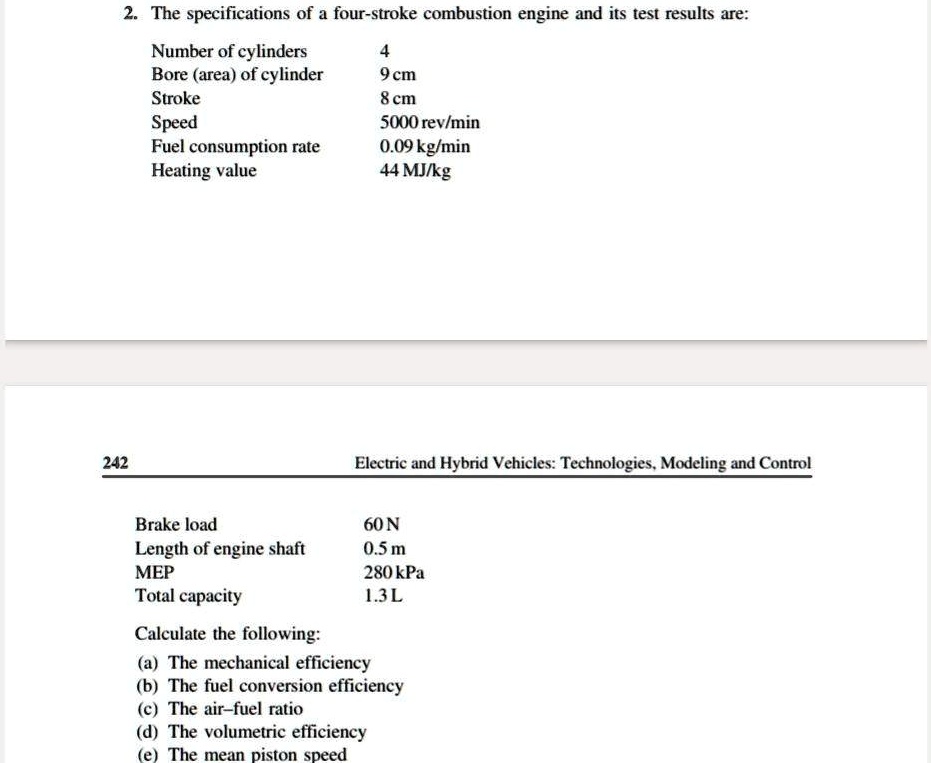 2. The specifications of a four-stroke combustion engine and its test ...