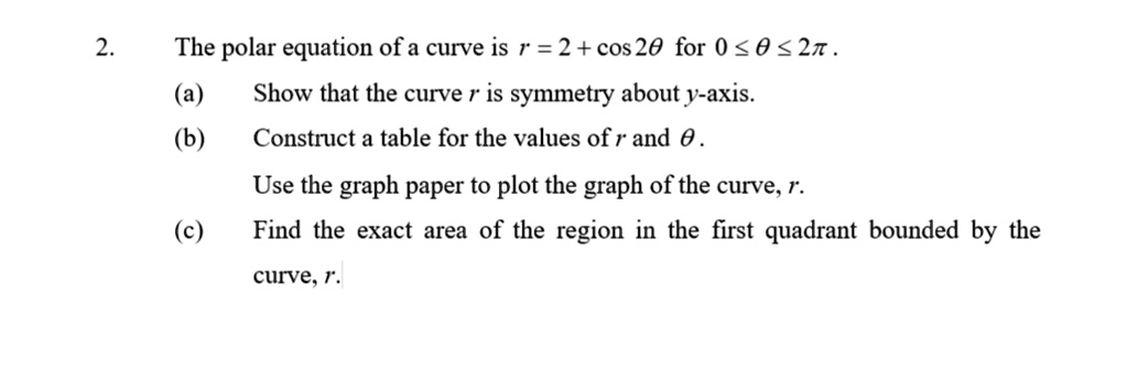 SOLVED: The polar equation of a curve is r=2+cos2 heta for 0