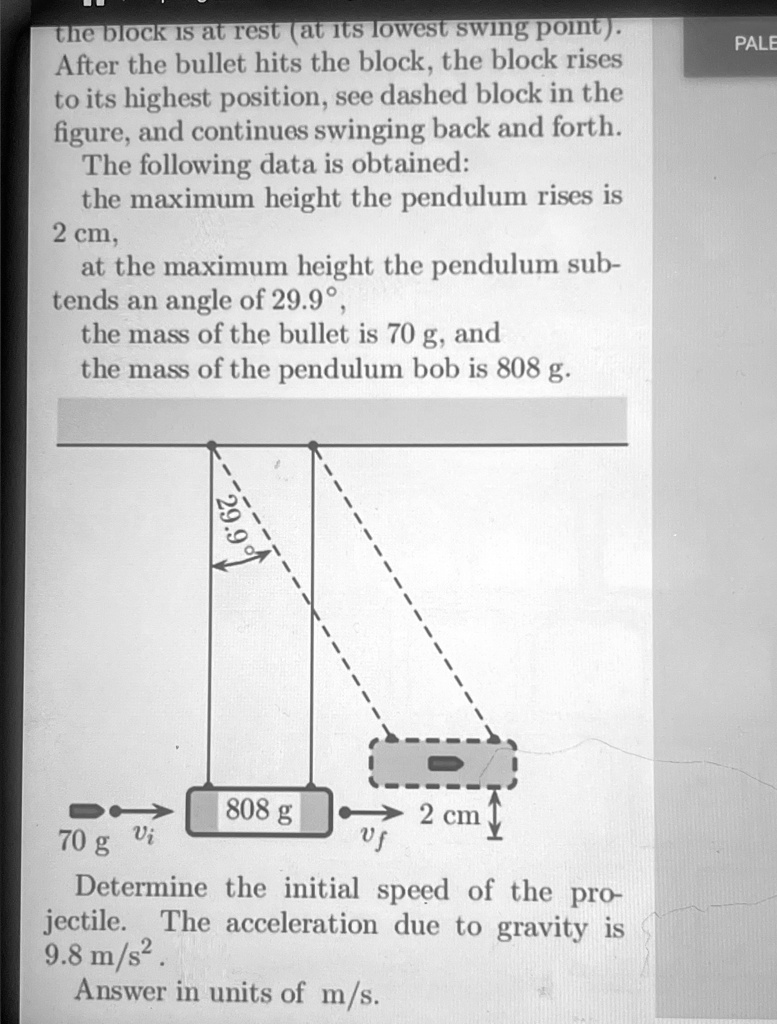 The block is at rest (at its lowest swing point). After the bullet hits ...