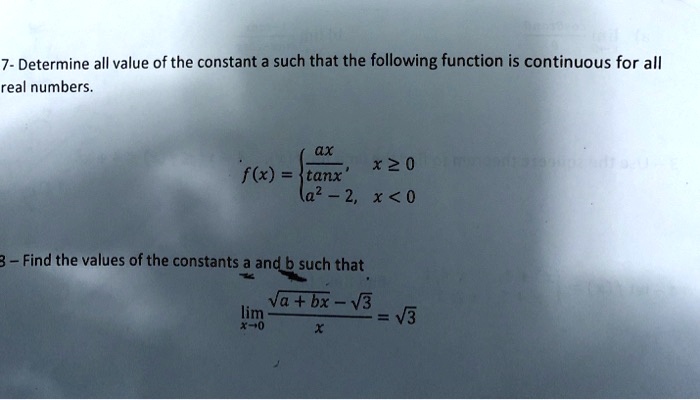 SOLVED:7- Determine all value of the constant such that the following ...