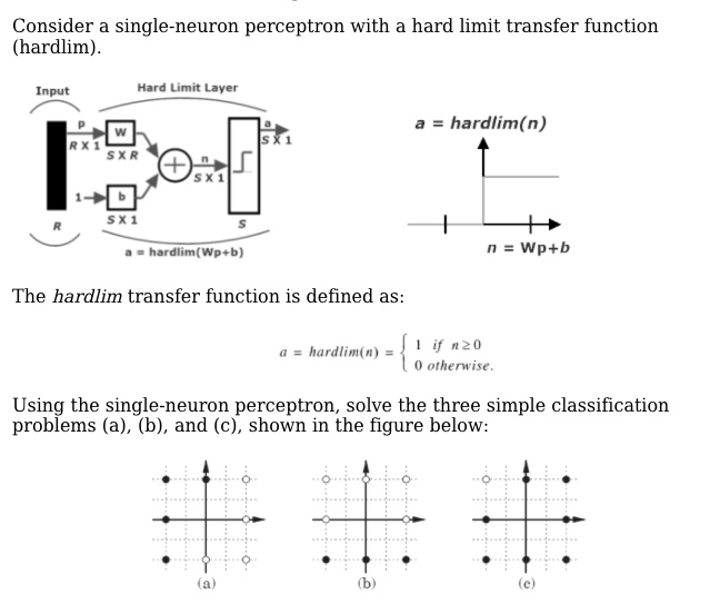 Consider a single-neuron perceptron with a hard limit transfer function (hardlim). Input Hard ...